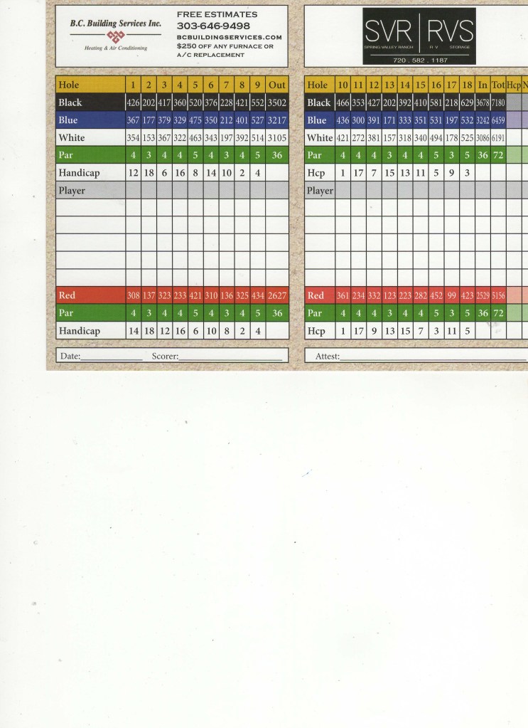 Scorecard - Spring Valley Golf Club