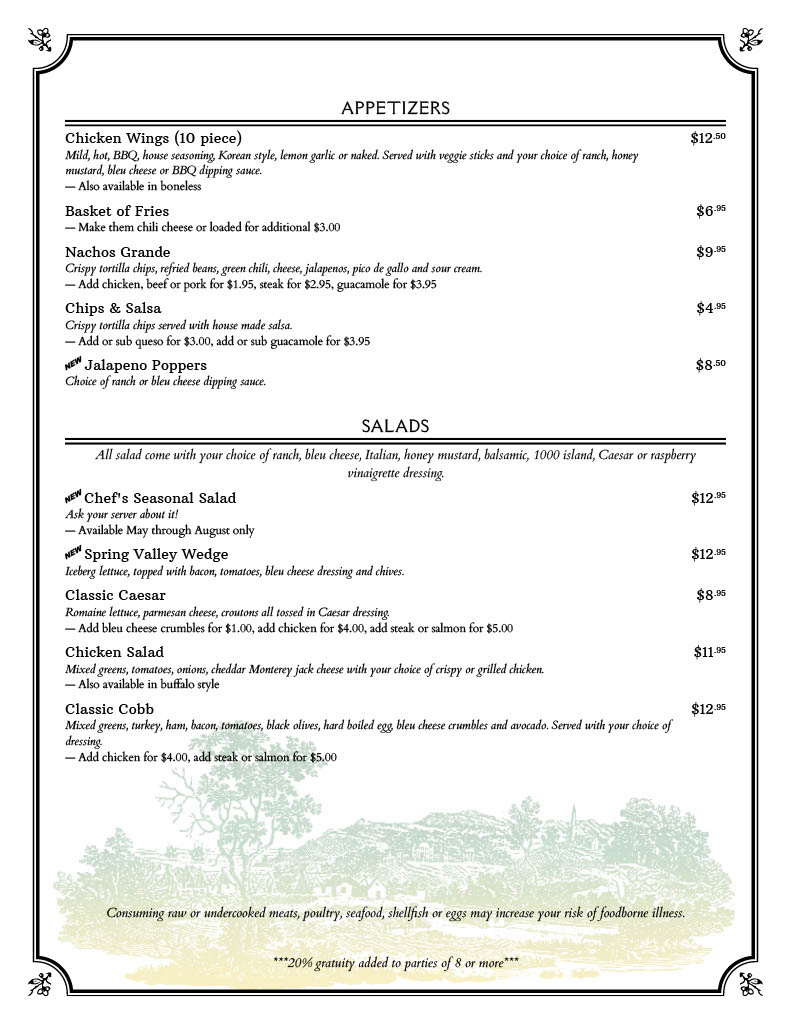 Menu - Spring Valley Golf Club