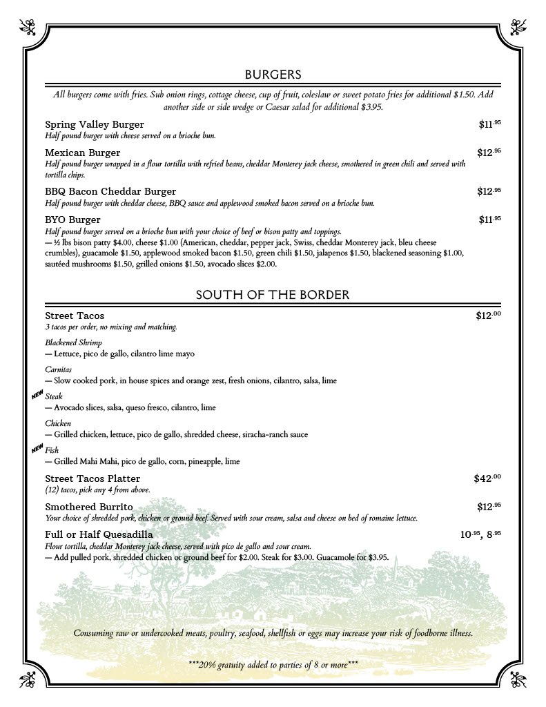 Menu - Spring Valley Golf Club