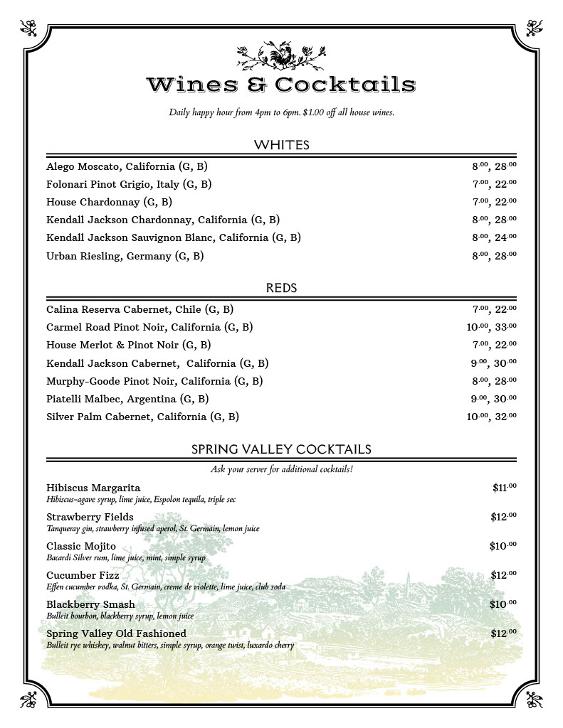 Menu - Spring Valley Golf Club