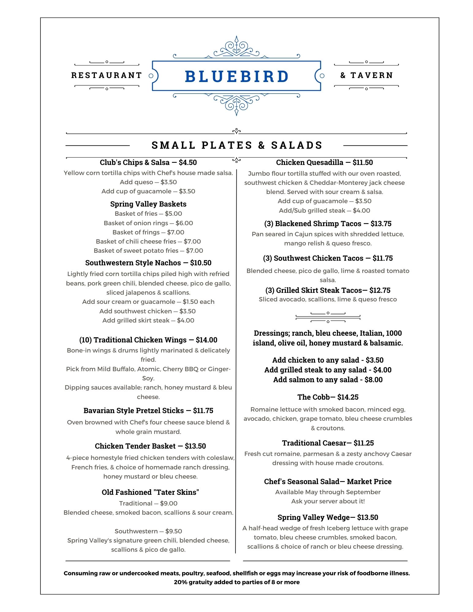 Menu - Spring Valley Golf Club