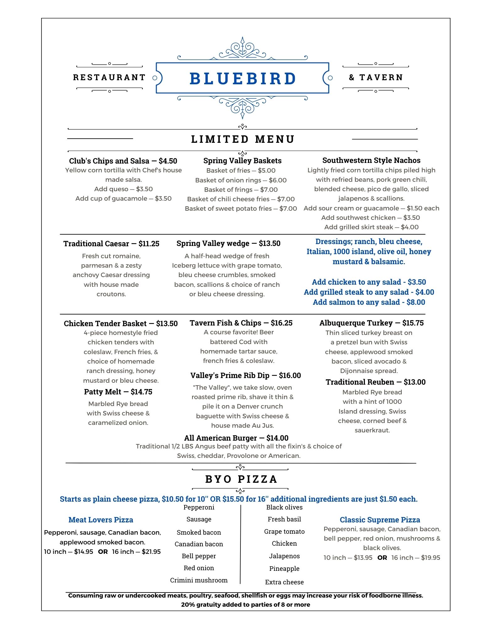 Menu - Spring Valley Golf Club